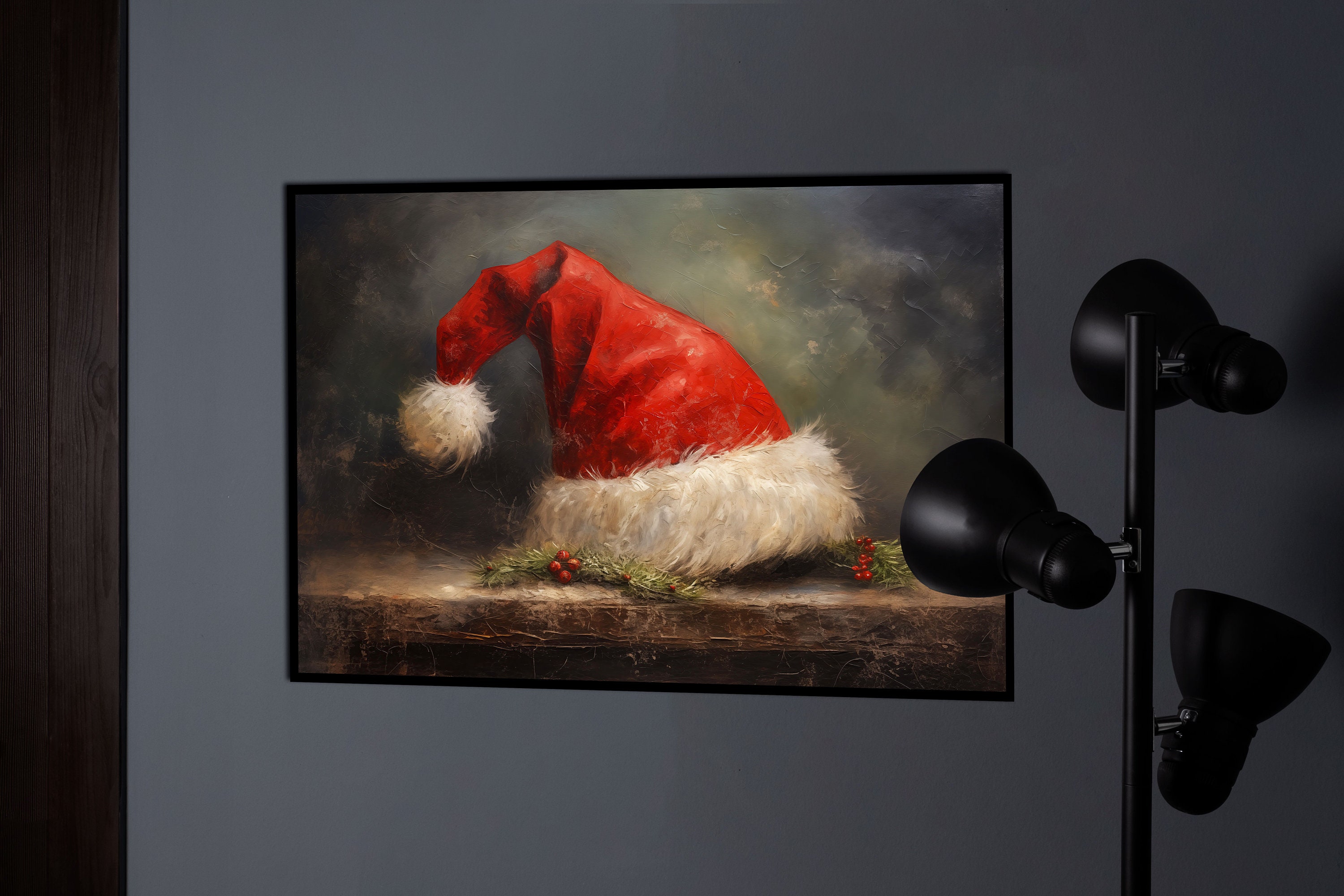 Santa Claus Hat Poster, Vintage Style Santa Art, Santa Hat Art, Retro ...