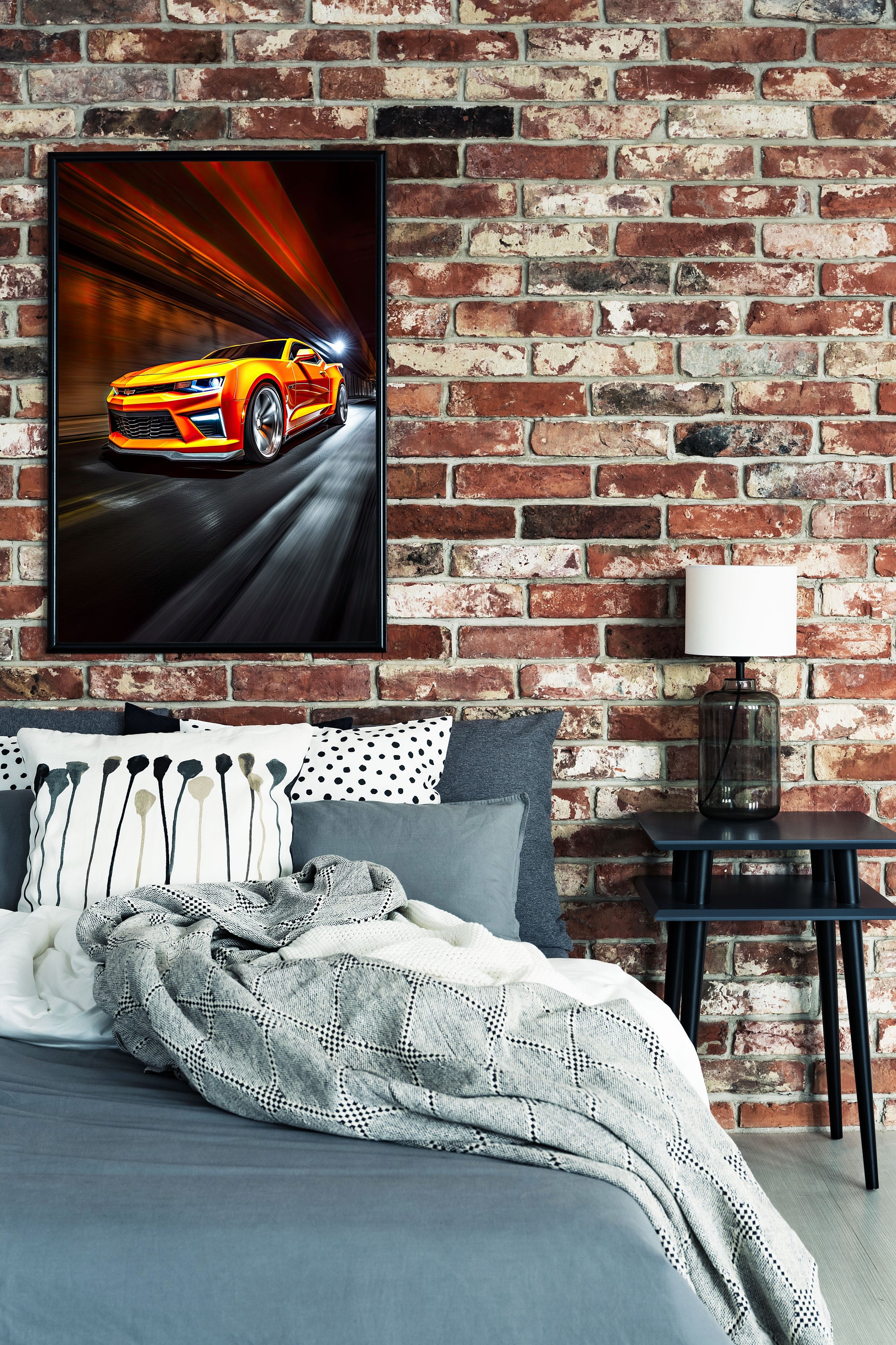 Orange Chevy Camaro Poster Chevy Camaro Print Wall Art Decor Muscle Car ...