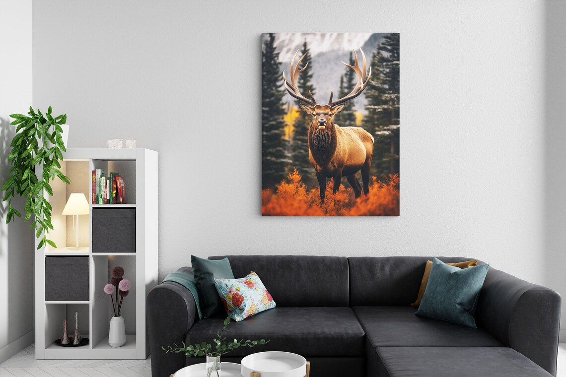 Bull Elk in the Fall Canvas Bull Elk Wall Art Bull Elk Print Art Elk ...