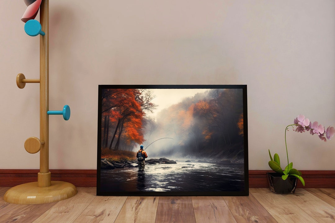 Fly Fishing Poster Print - Misty River Fishing Wall Art - Fishing Gift ...