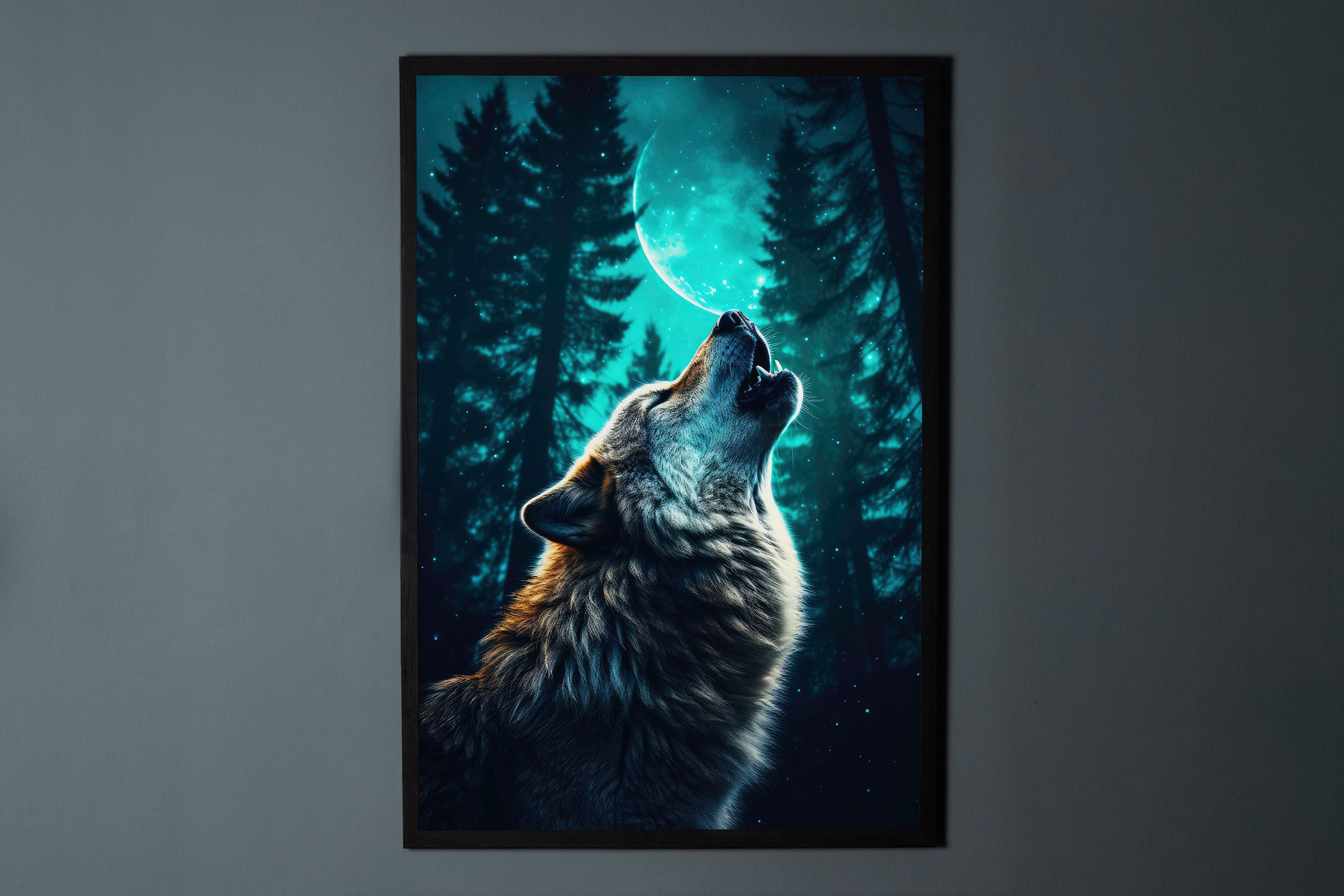 Wolf Howling at the Moon Wolf Poster Wolf Wall Art Animal Art Wolf ...