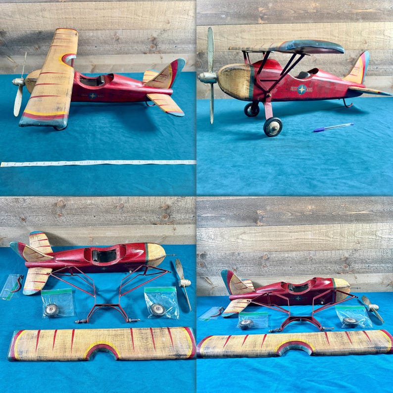 Vintage Handmade Folk Art Solid Wood Monoplane 28" - Etsy