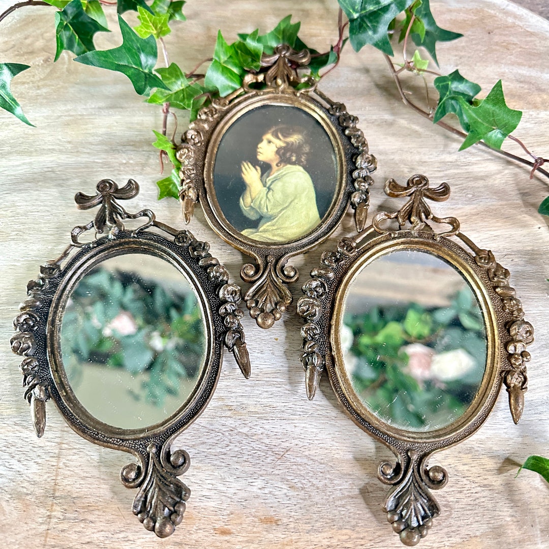 Vintage Italian Brass Filigree Miniature Frame Mirrors - Etsy