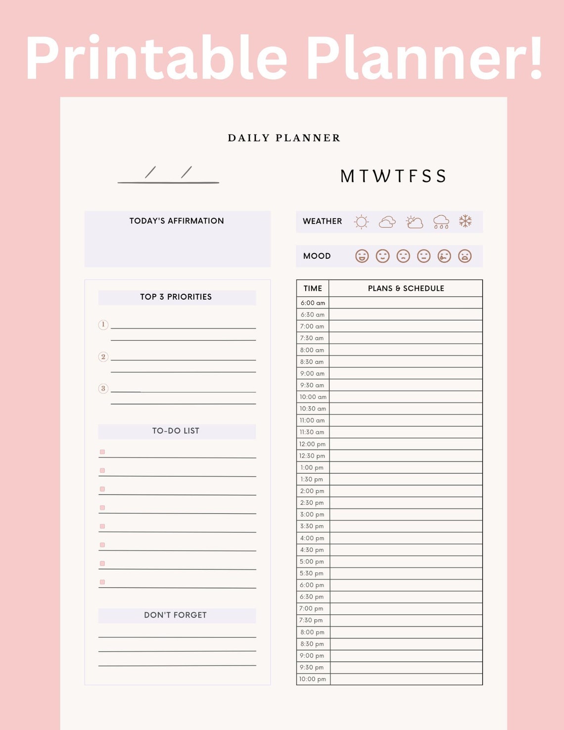 Printable Daily Planner, Printable Planner, Daily Planner Printable ...