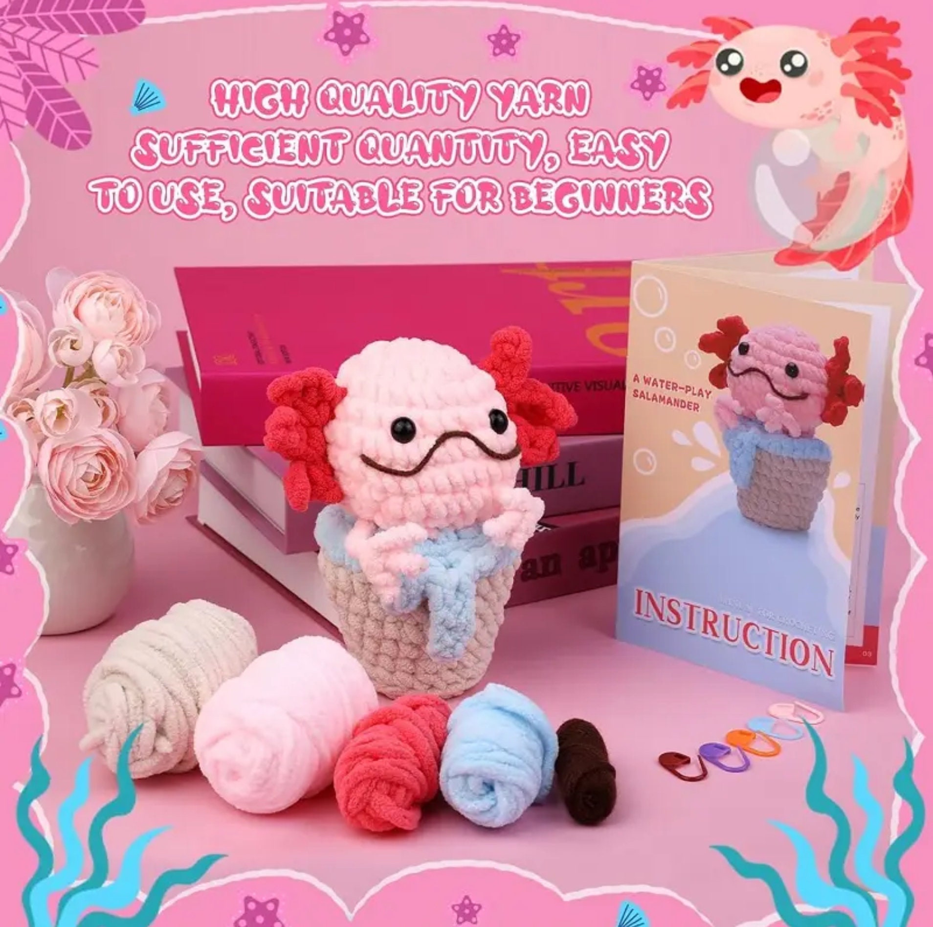 Cute Axolotl Crochet Kit for Beginner - Etsy