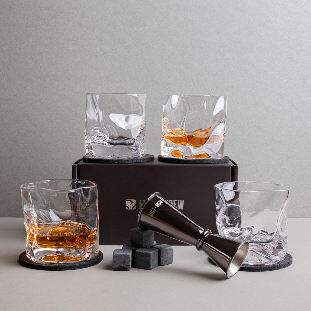 Handmade Whisky Glass Set, Wave Style, Cocktail and Whiskey Glasses Set ...