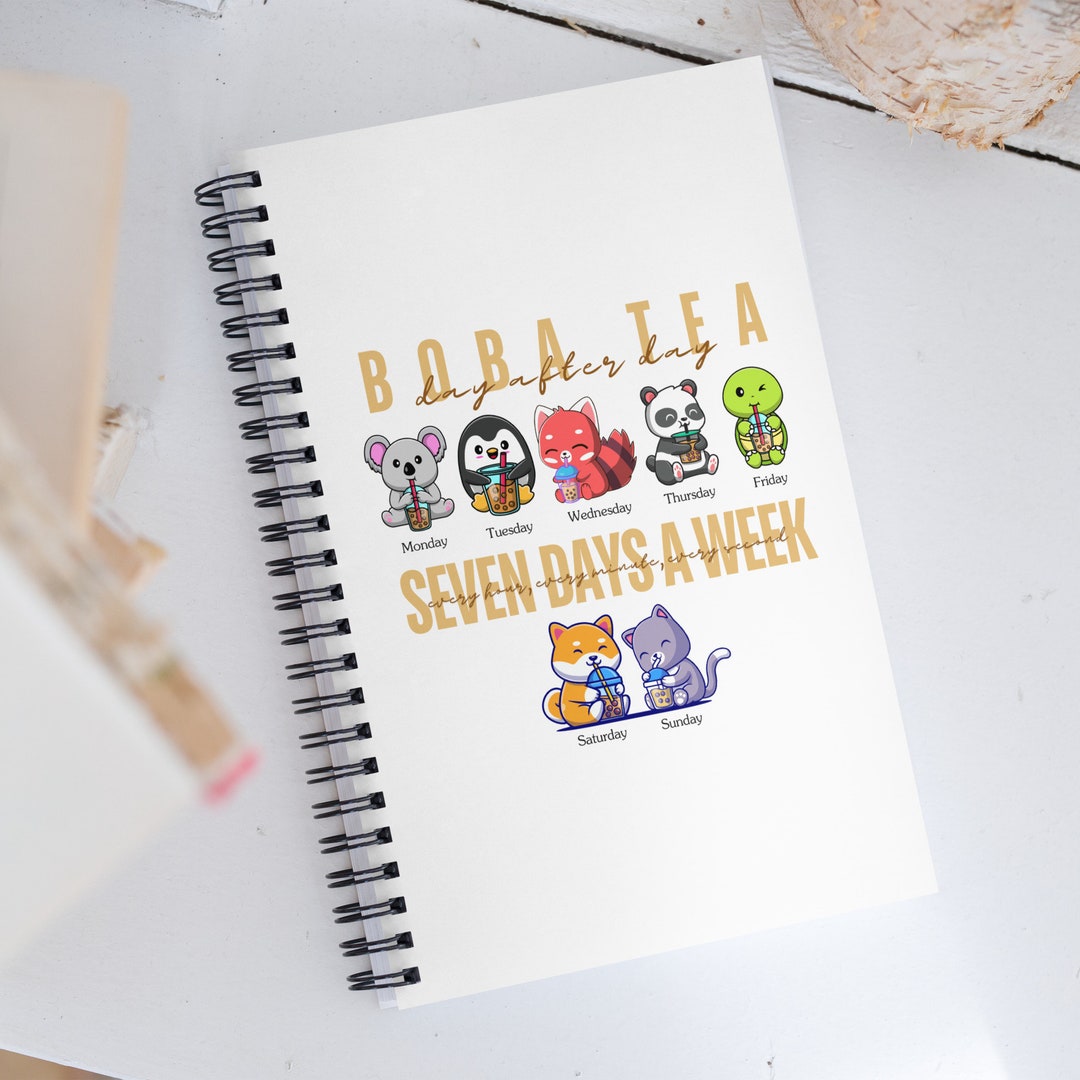 Boba Milk Tea 5.5x8.5 Inch Spiral Notebook Adorable Animals Sipping ...