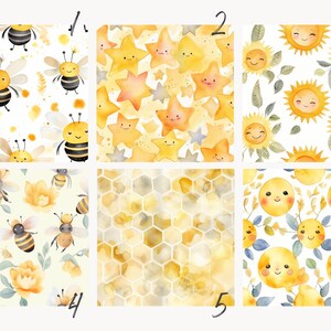 Cute Bees Pattern Watercolor Honeycomb Seamless Patterns Bundle Digital ...