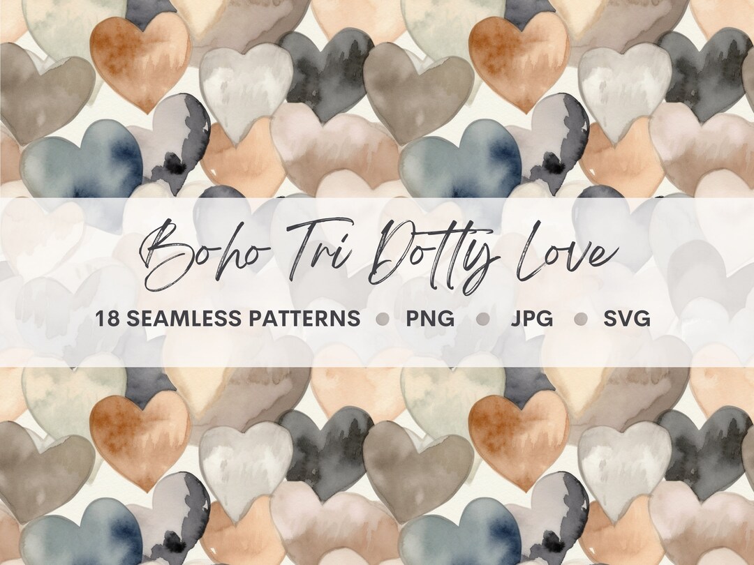 Watercolor Boho Heart Seamless Patterns Bundle Digital Paper Hearts ...