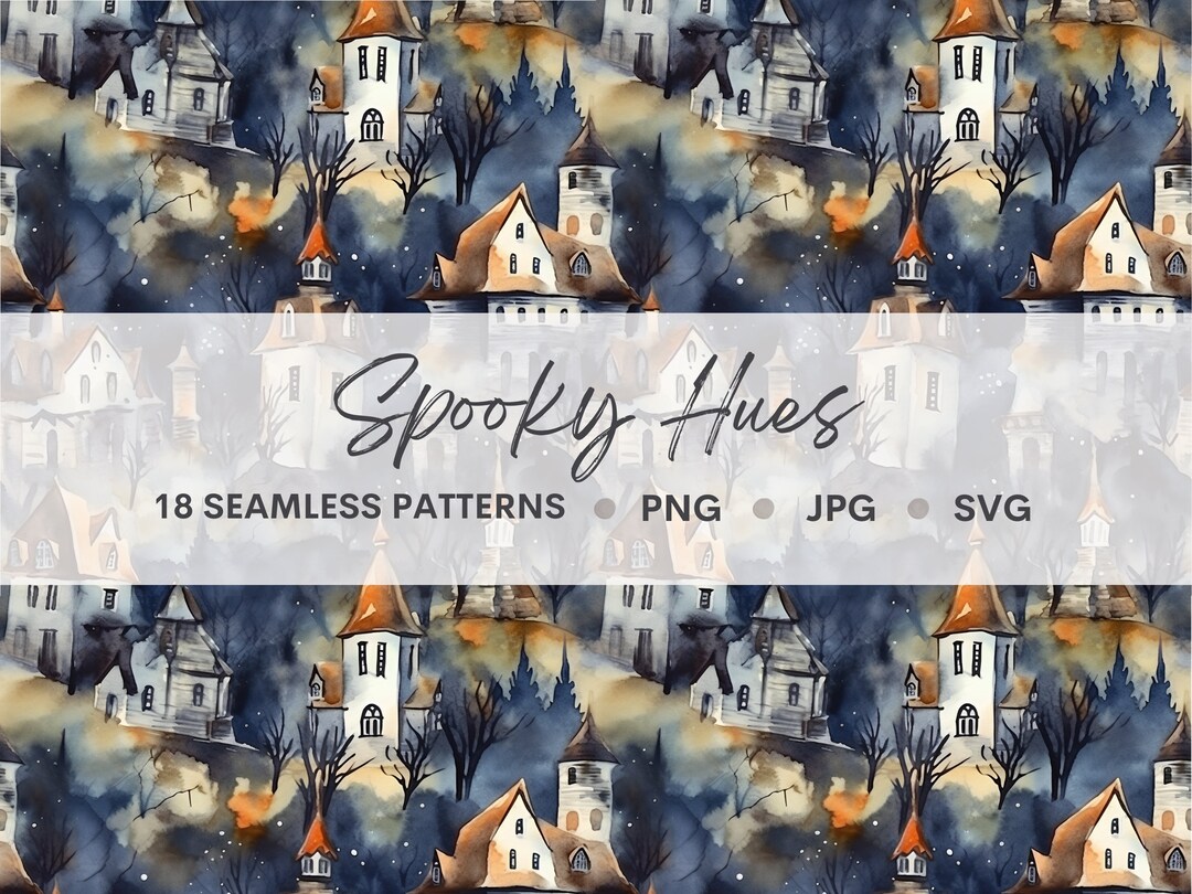 Watercolor Haunted House Digital Paper Bundle Spooky Seamless File ...