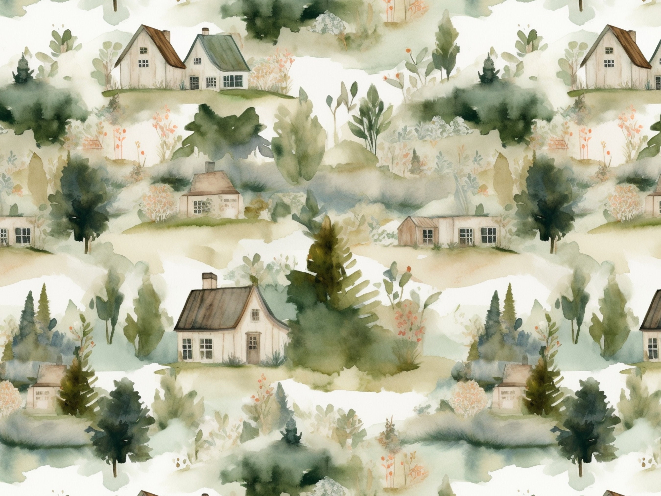 Watercolor Cottagecore Seamless Patterns Bundle Digital Paper Cottage ...