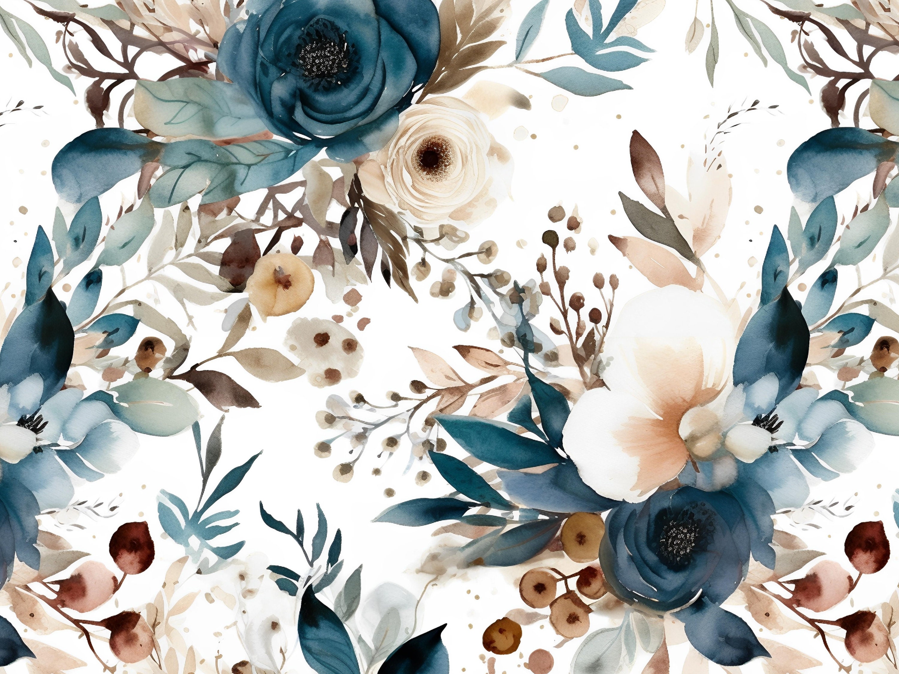 Watercolor Winter Flower Pattern Fabric Winter Floral Pattern - Etsy