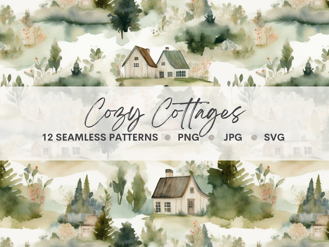 Watercolor Cottagecore Seamless Patterns Bundle Digital Paper Cottage ...