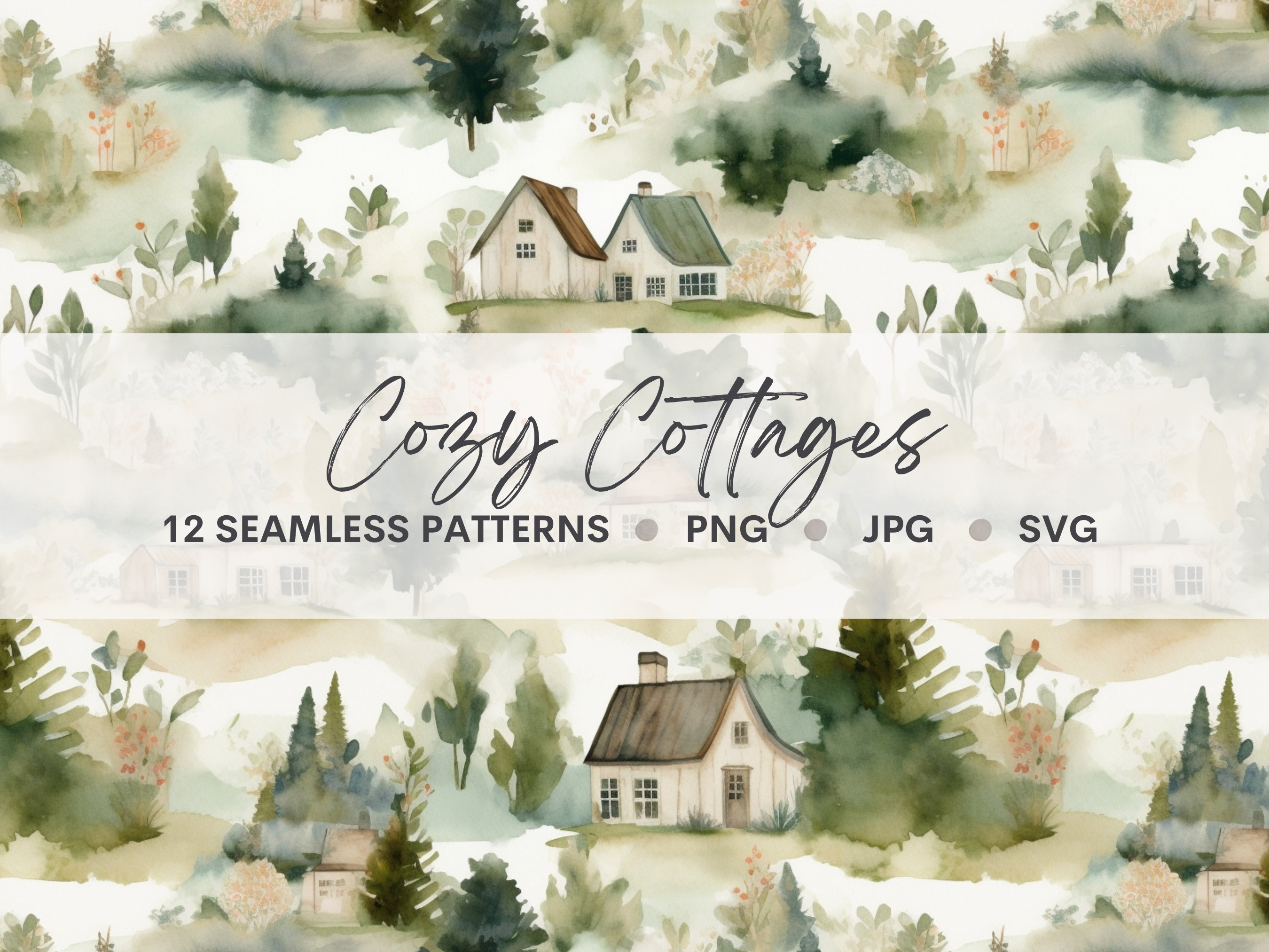 Watercolor Cottagecore Seamless Patterns Bundle Digital Paper Cottage ...