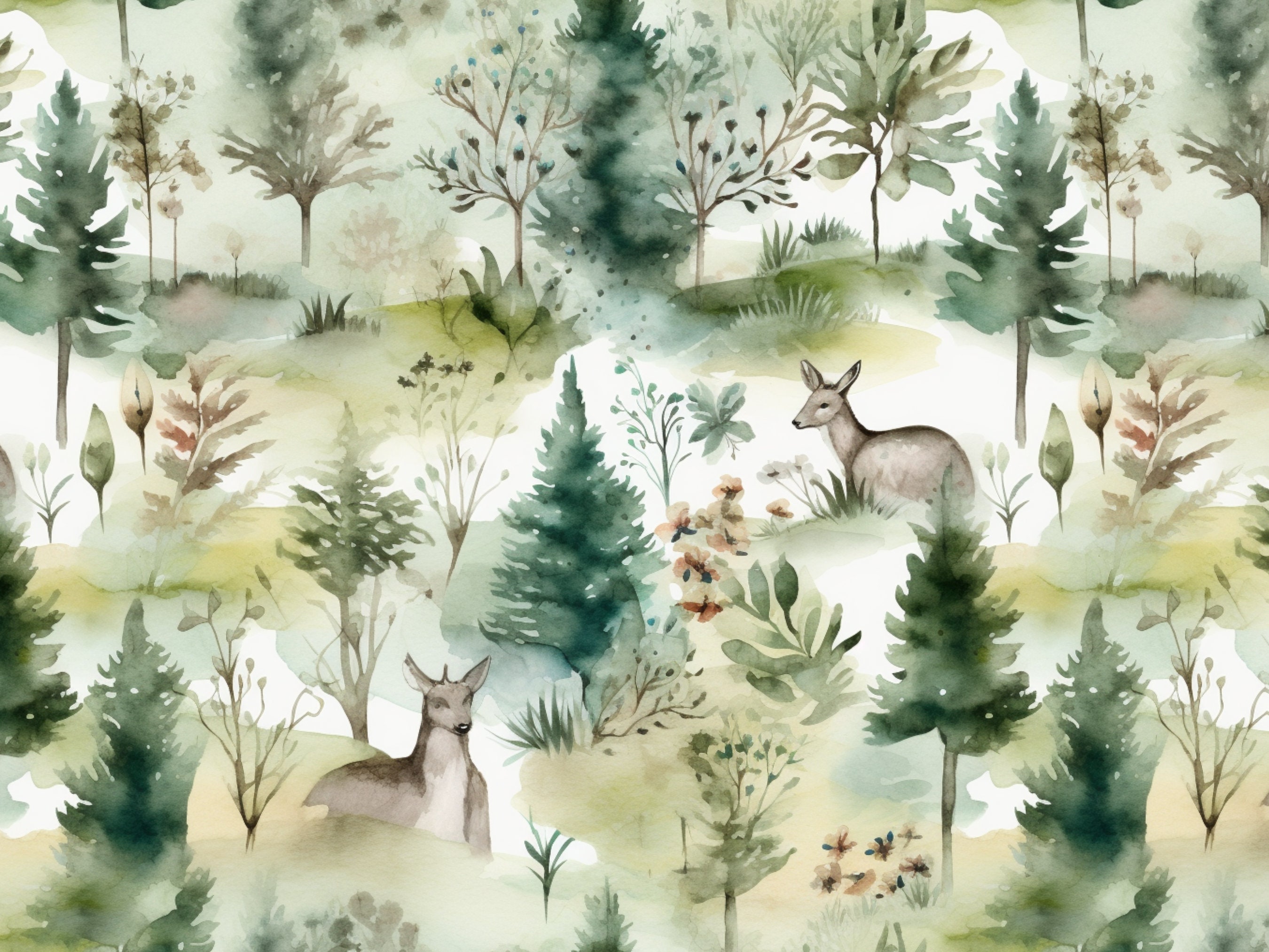 Watercolor Dark Green Forest Pattern Bundle Digital Paper Woodland ...