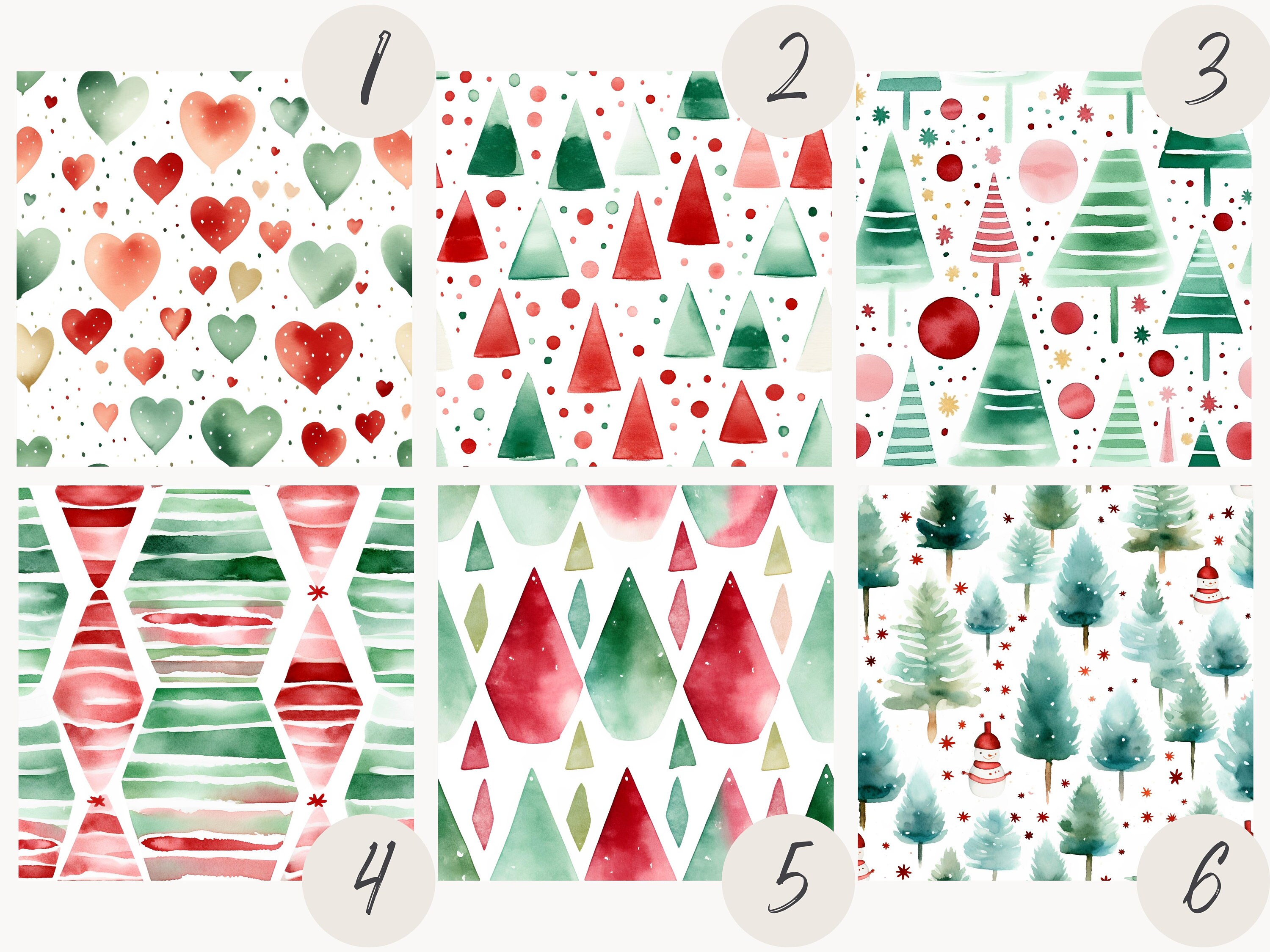 Watercolor Christmas Seamless Pattern Bundle Digital Paper Christmas ...