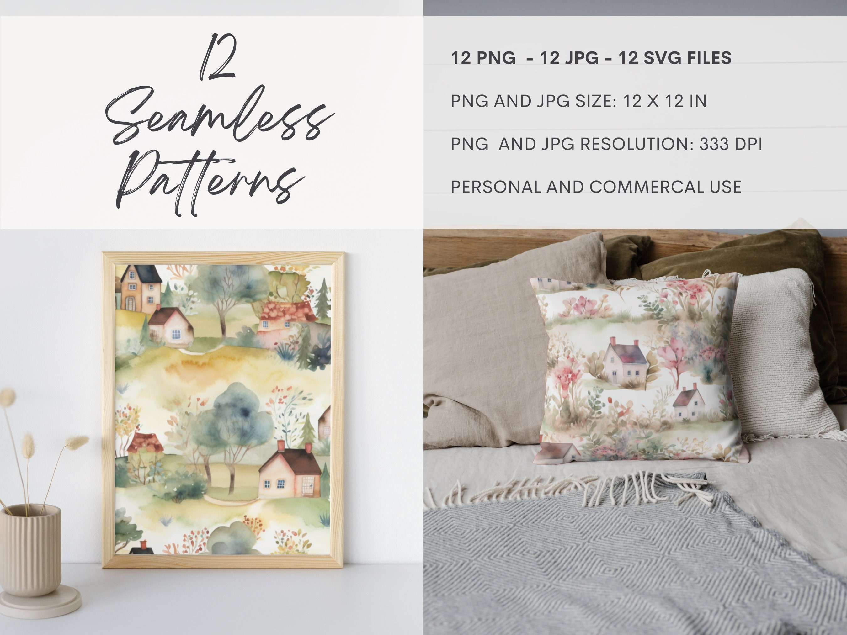 Watercolor Cottagecore Seamless Patterns Bundle Digital Paper - Etsy
