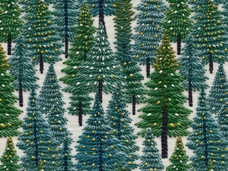 Embroidered Christmas Trees Pattern Christmas Fabric Design Embroidery ...