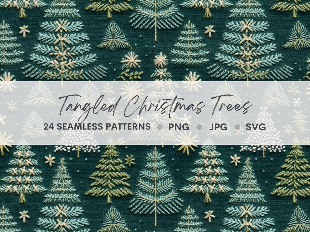 Embroidered Christmas Trees Pattern Christmas Fabric Design Embroidery ...