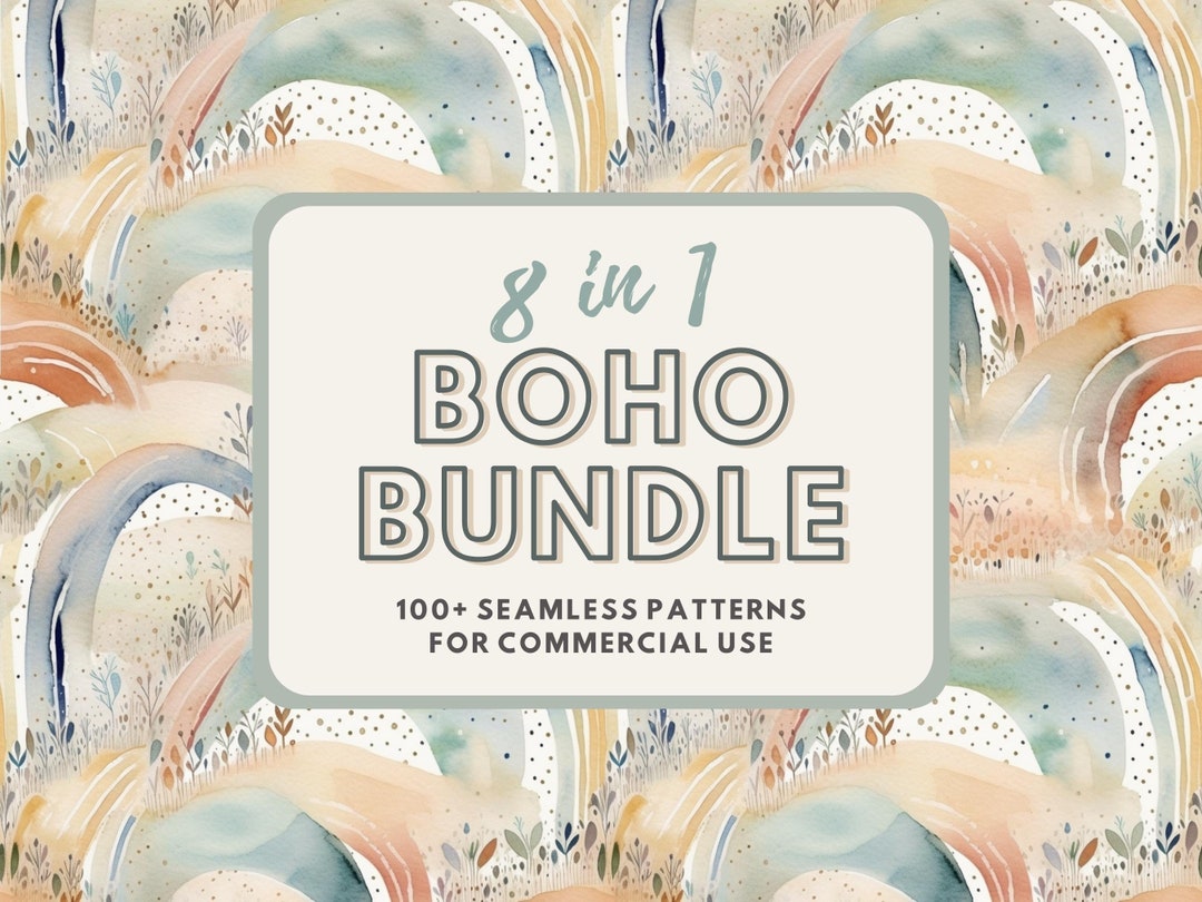 Watercolor Boho Patterns Bundle Digital Paper Boho Watercolor Flowers ...
