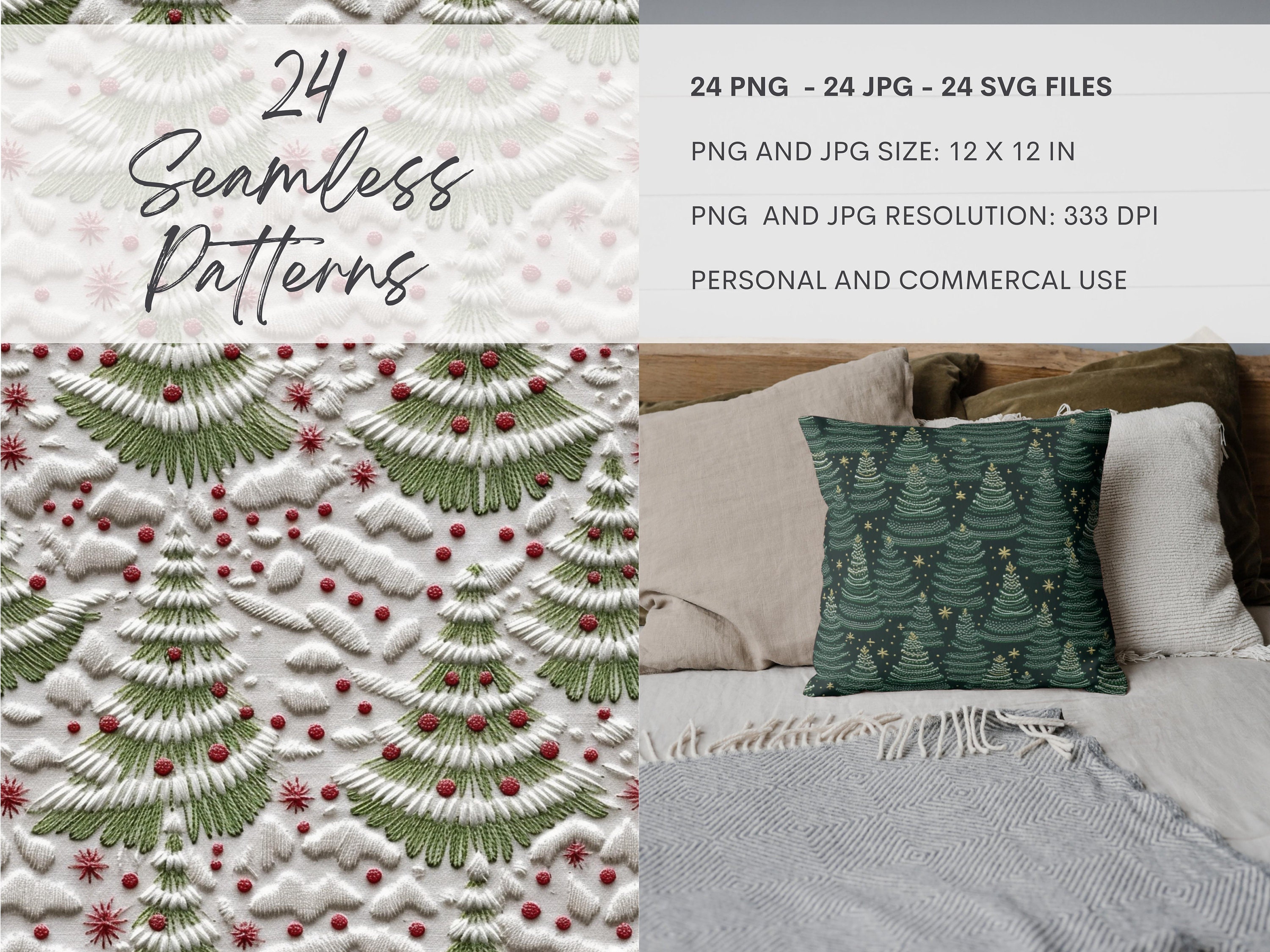 Embroidered Christmas Trees Pattern Christmas Fabric Design - Etsy