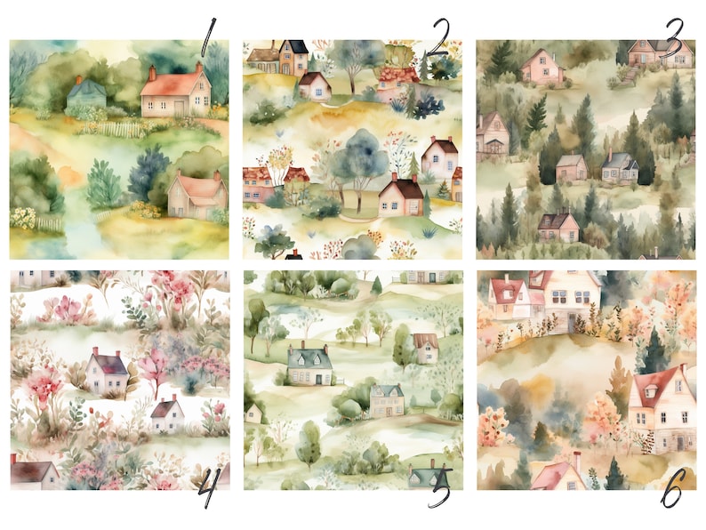 Watercolor Cottagecore Seamless Patterns Bundle Digital Paper Cottage ...