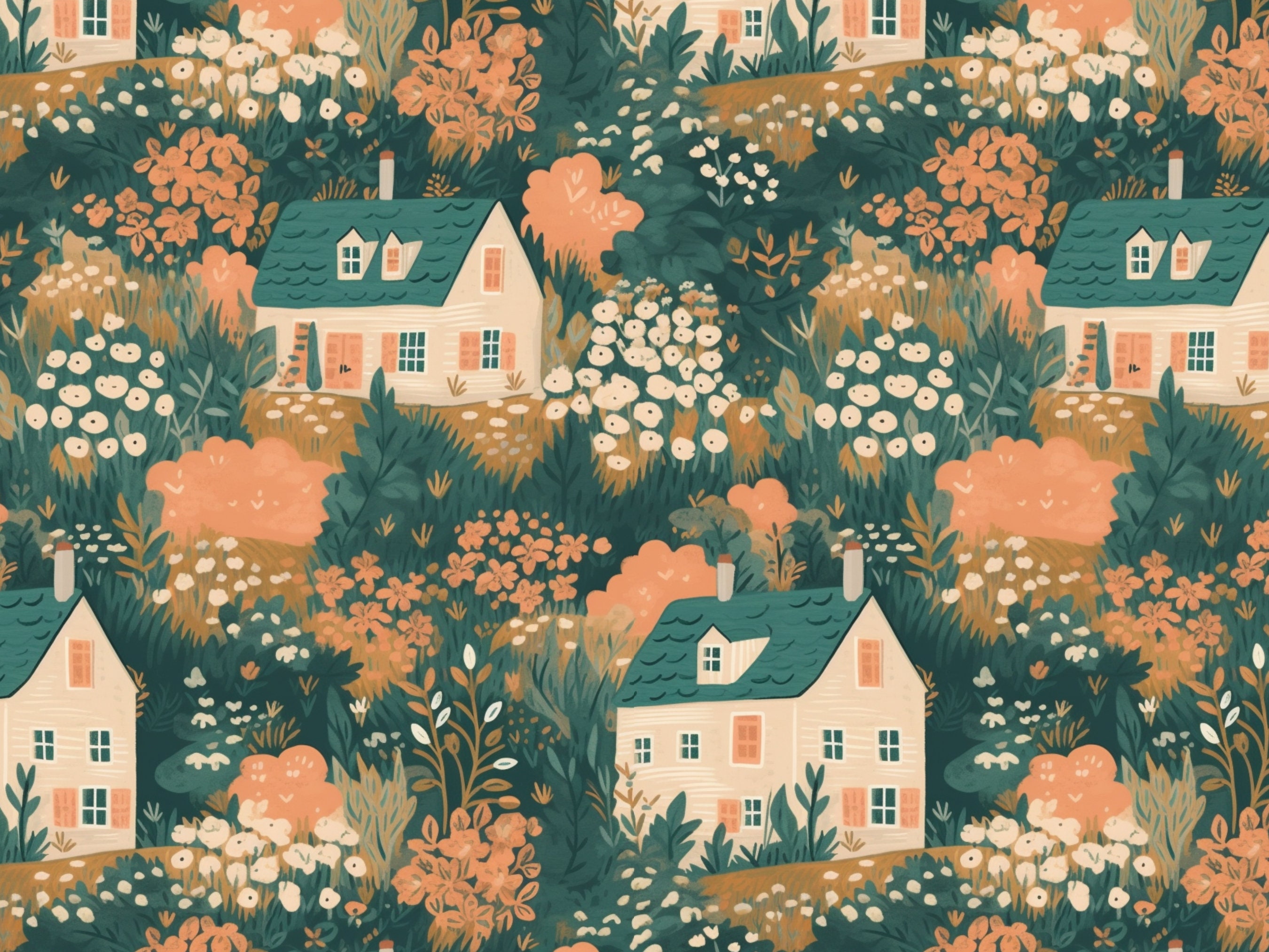 Cottagecore Seamless Patterns Bundle Digital Paper Cottage Houses ...