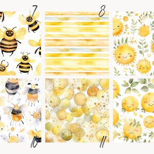 Cute Bees Pattern Watercolor Honeycomb Seamless Patterns Bundle Digital ...
