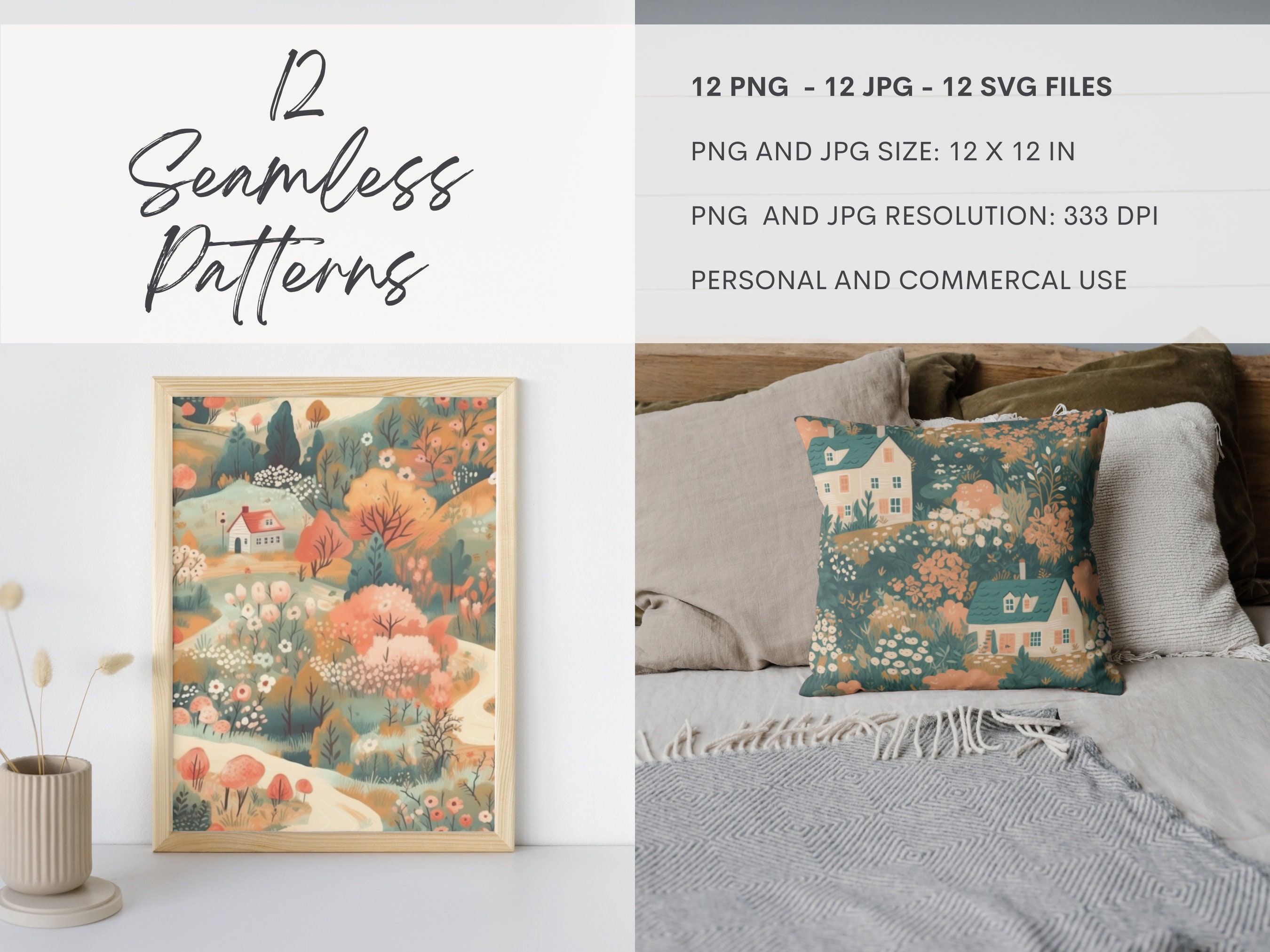 Cottagecore Seamless Patterns Bundle Digital Paper Cottage Houses ...
