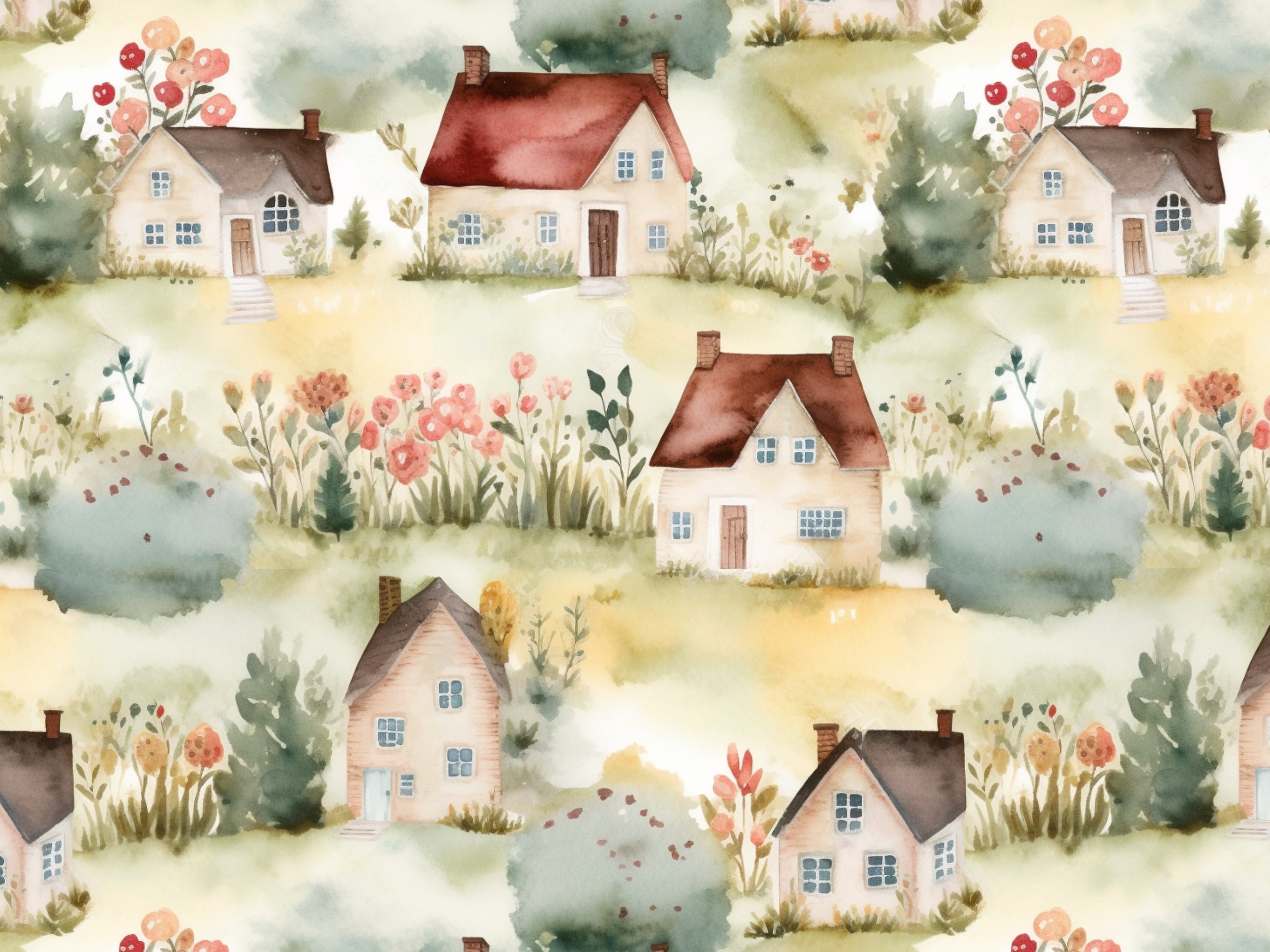 Watercolor Cottagecore Seamless Patterns Bundle Digital Paper - Etsy