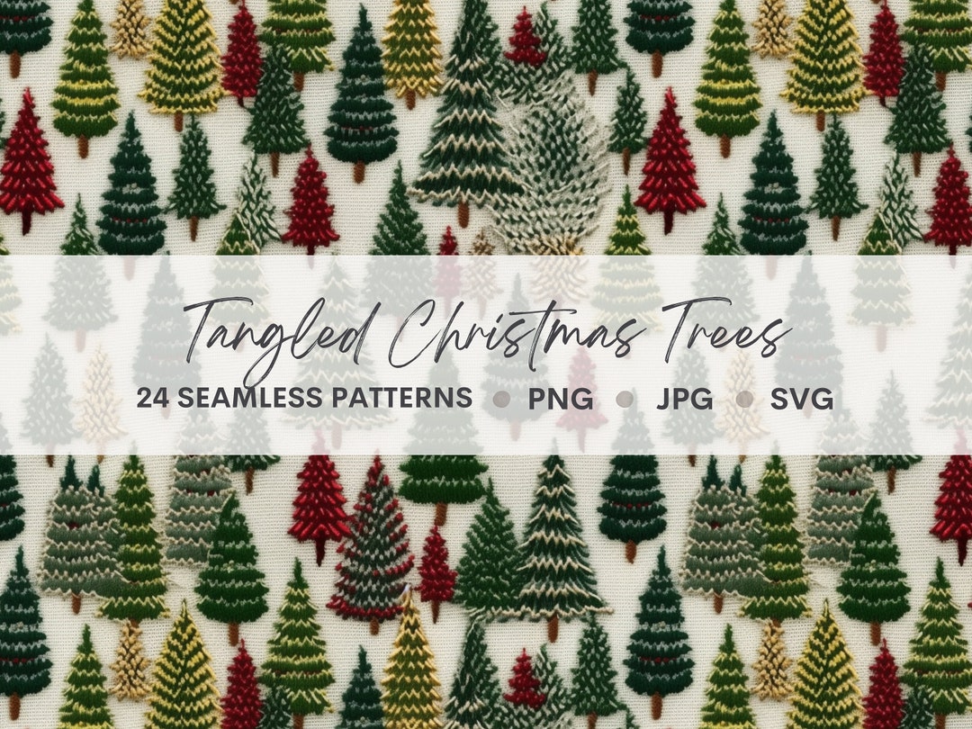 Embroidered Christmas Trees Pattern Christmas Fabric Design Embroidery ...