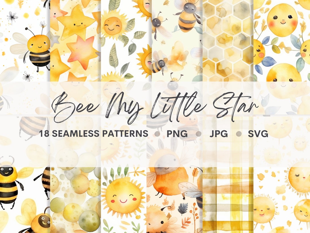 Cute Bees Pattern Watercolor Honeycomb Seamless Patterns Bundle Digital ...