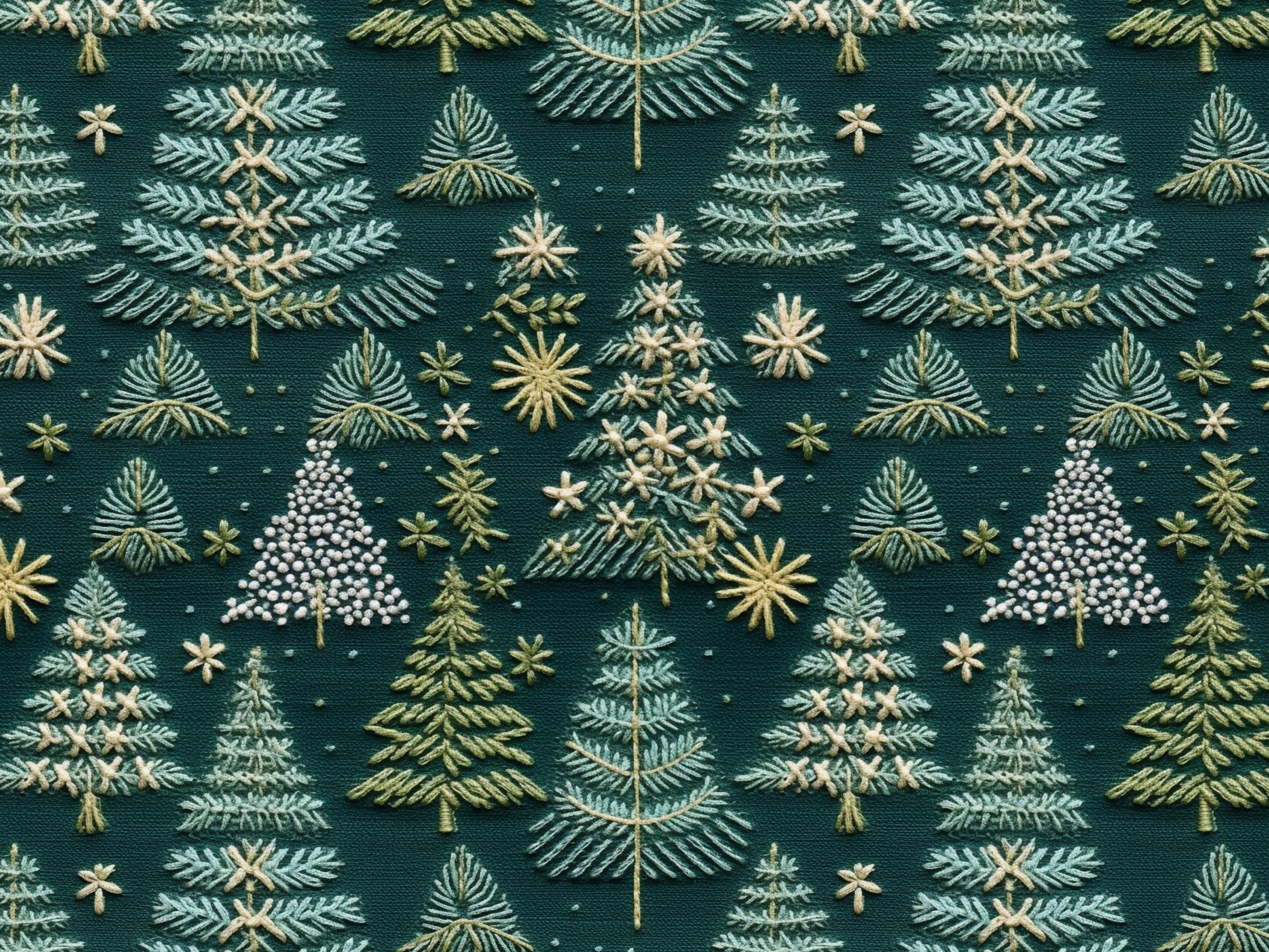 Embroidered Christmas Trees Pattern Christmas Fabric Design Embroidery ...