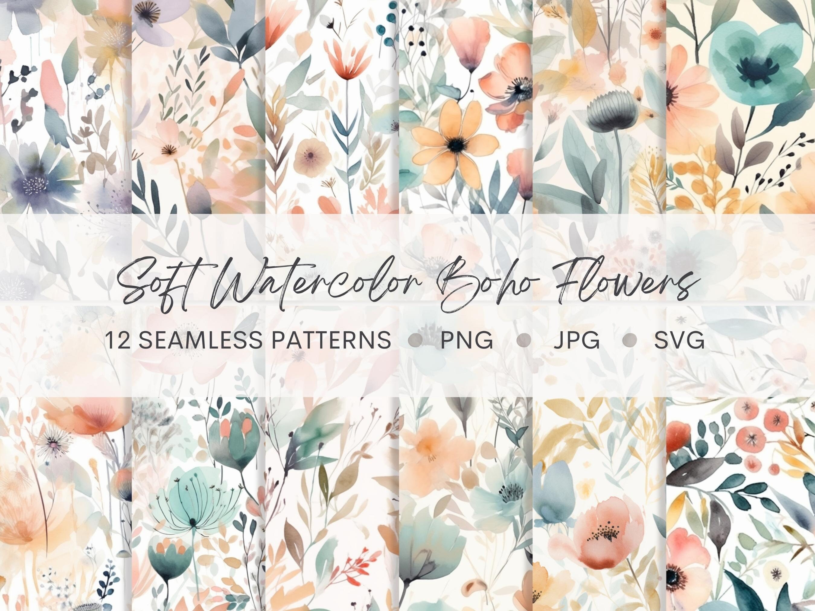 Watercolor Boho Patterns Bundle Digital Paper Boho Watercolor Flowers ...