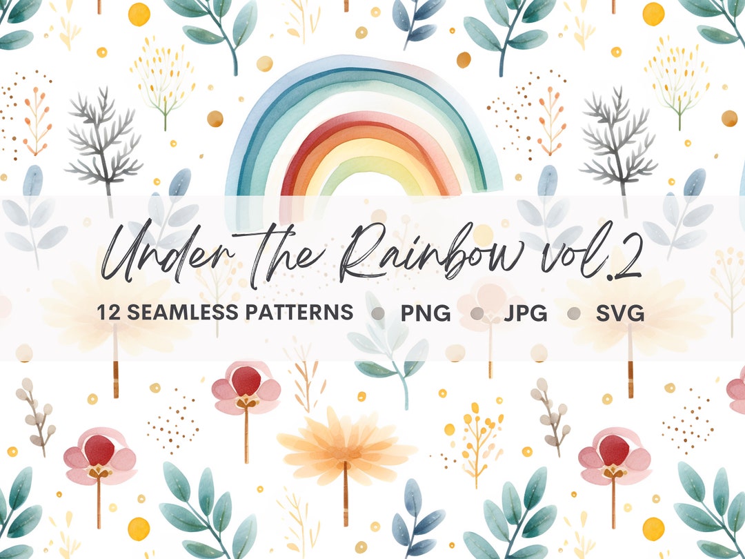 Watercolor Boho Rainbow Seamless Patterns Kids Fabric Print Boho Soft ...