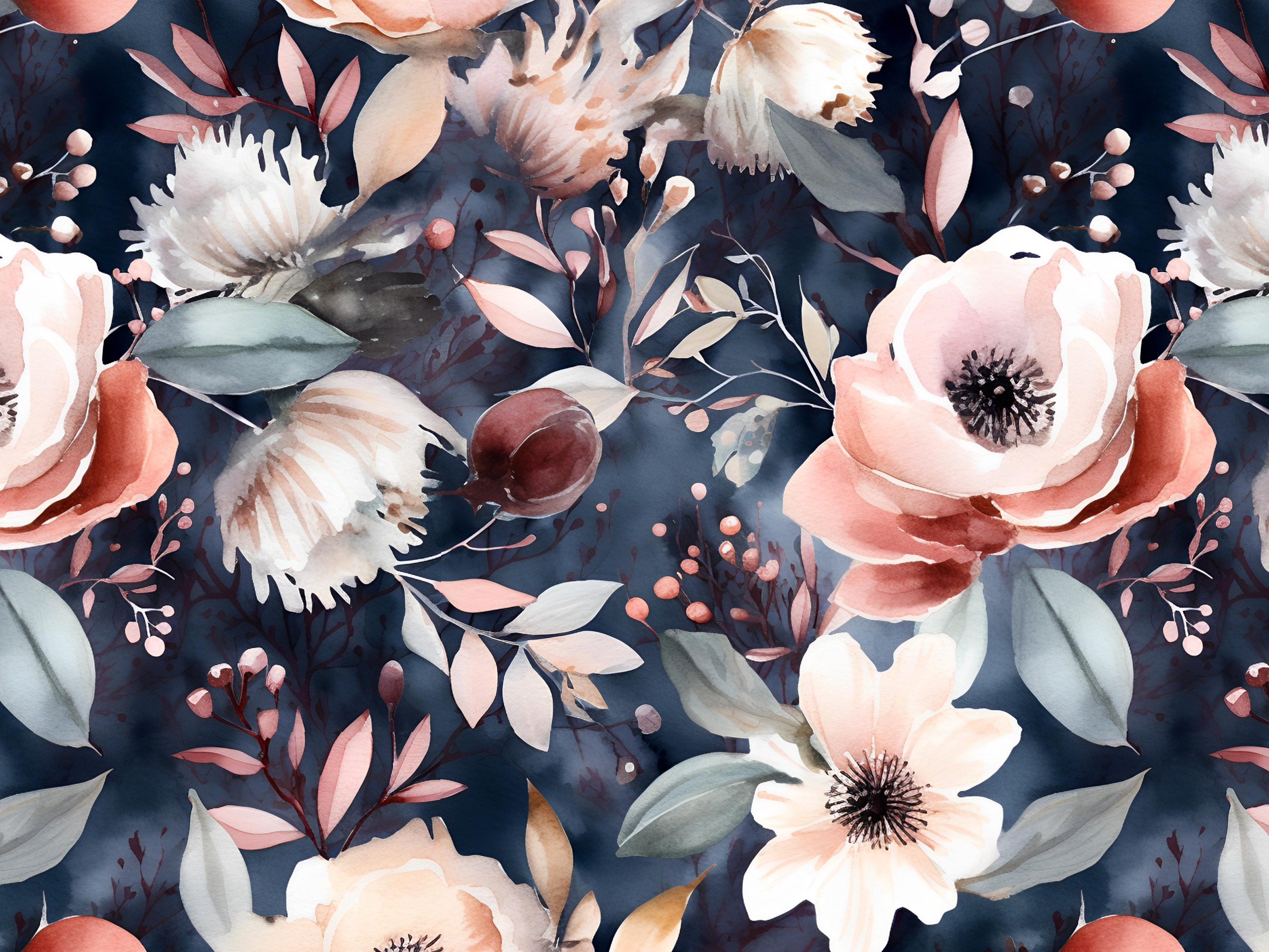 Watercolor Winter Flower Pattern Fabric Winter Floral Pattern - Etsy