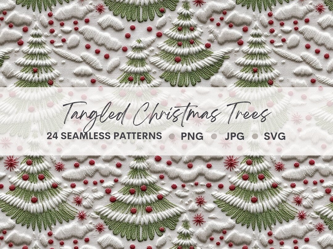 Embroidered Christmas Trees Pattern Christmas Fabric Design Embroidery ...