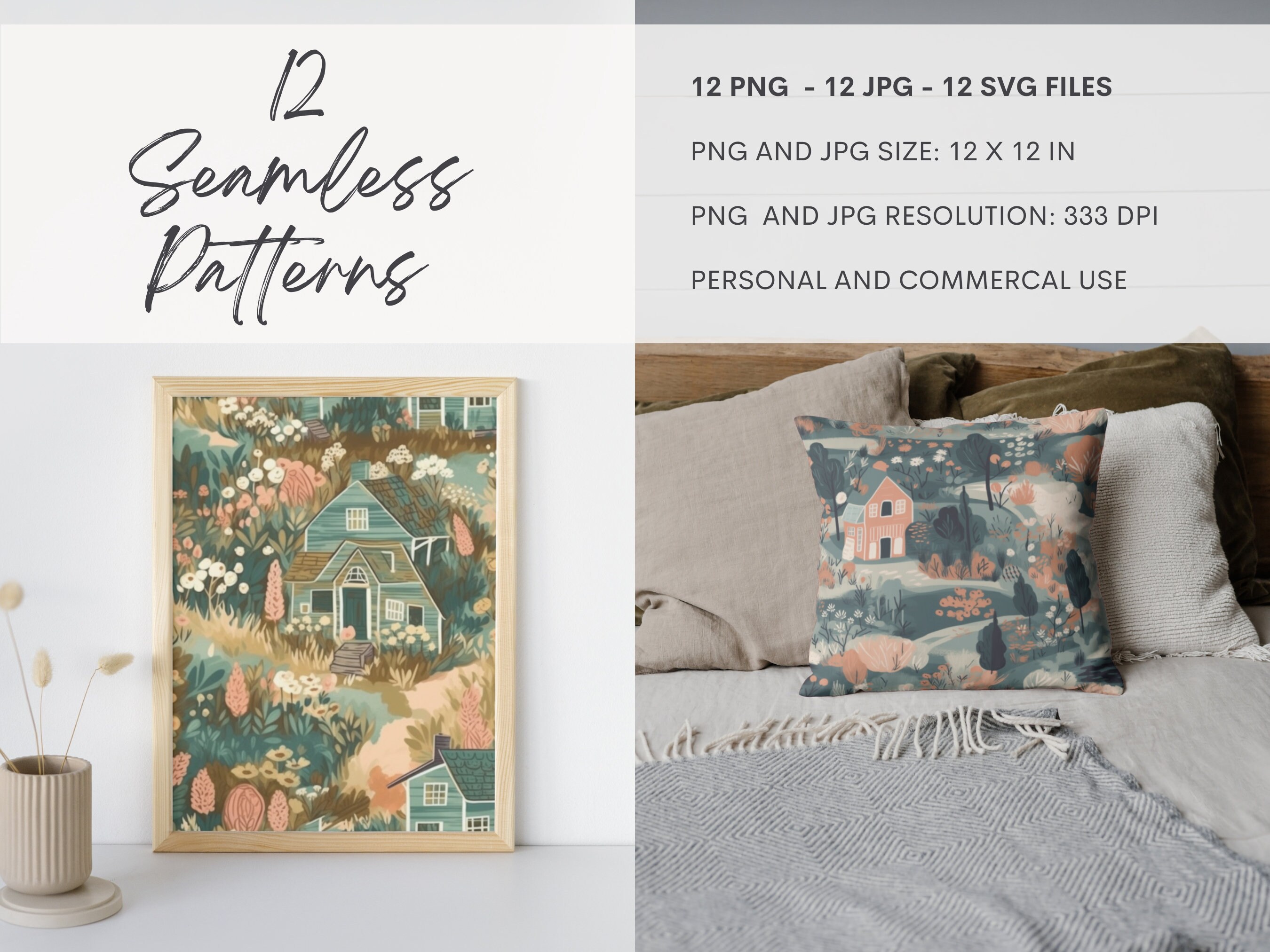 Cottagecore Seamless Patterns Bundle Digital Paper Cottage - Etsy