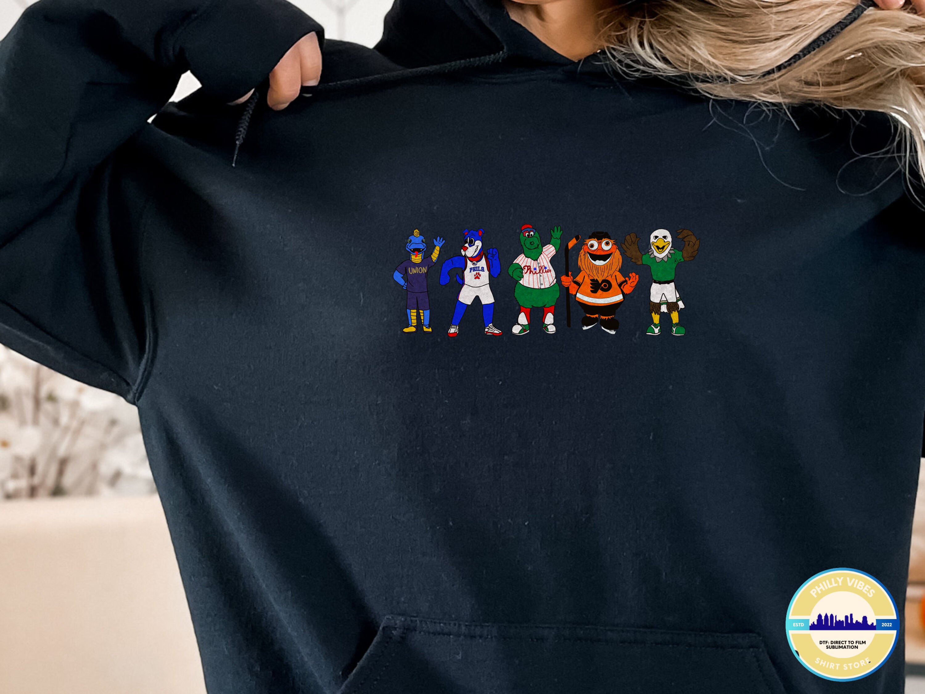 Philadelphia Mascots Phanatic, Gritty, Franklin, Phang, Adult Tshirt ...