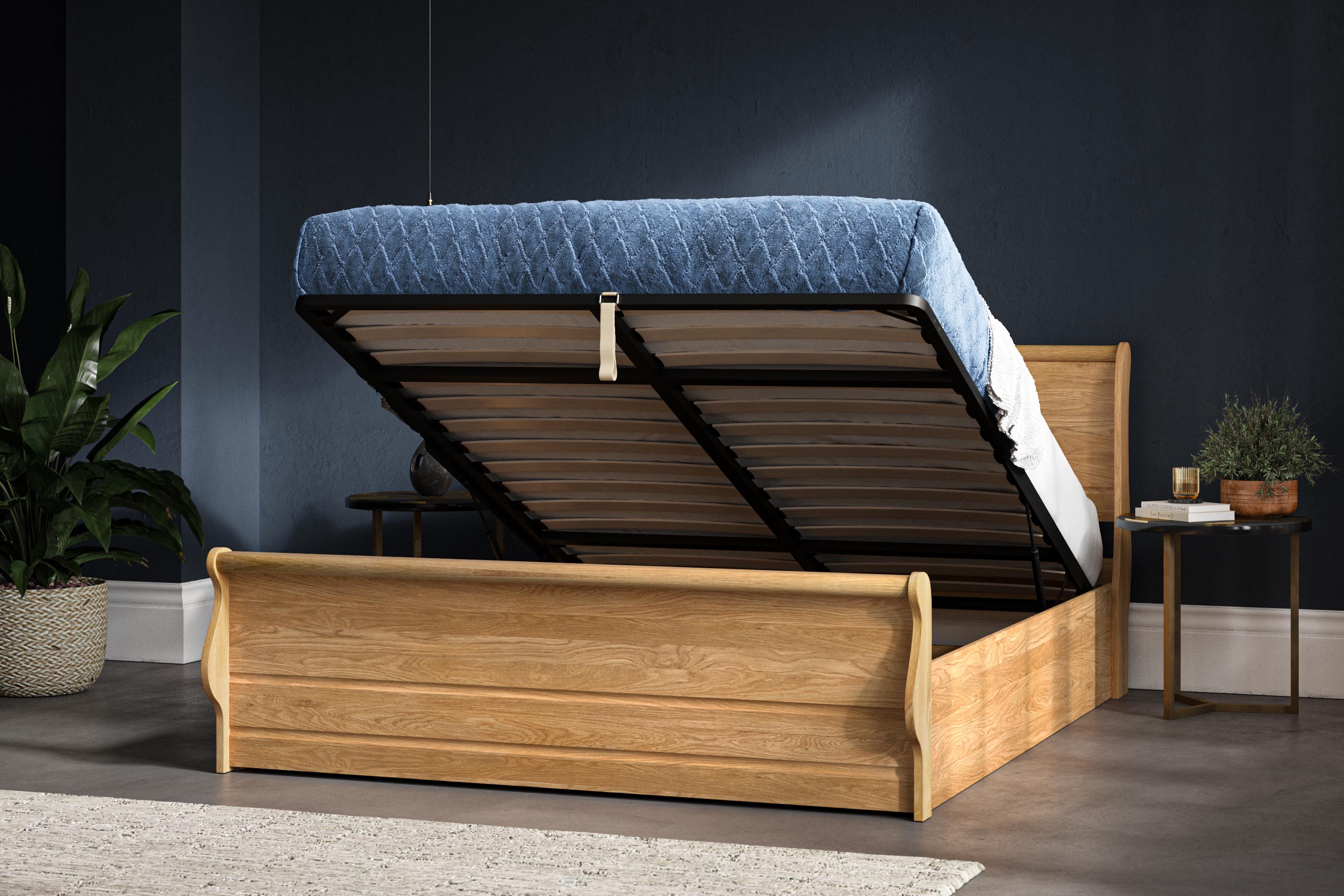 Full Solid Oak Ottoman - Rutland Wooden Storage Bed / Double / King ...