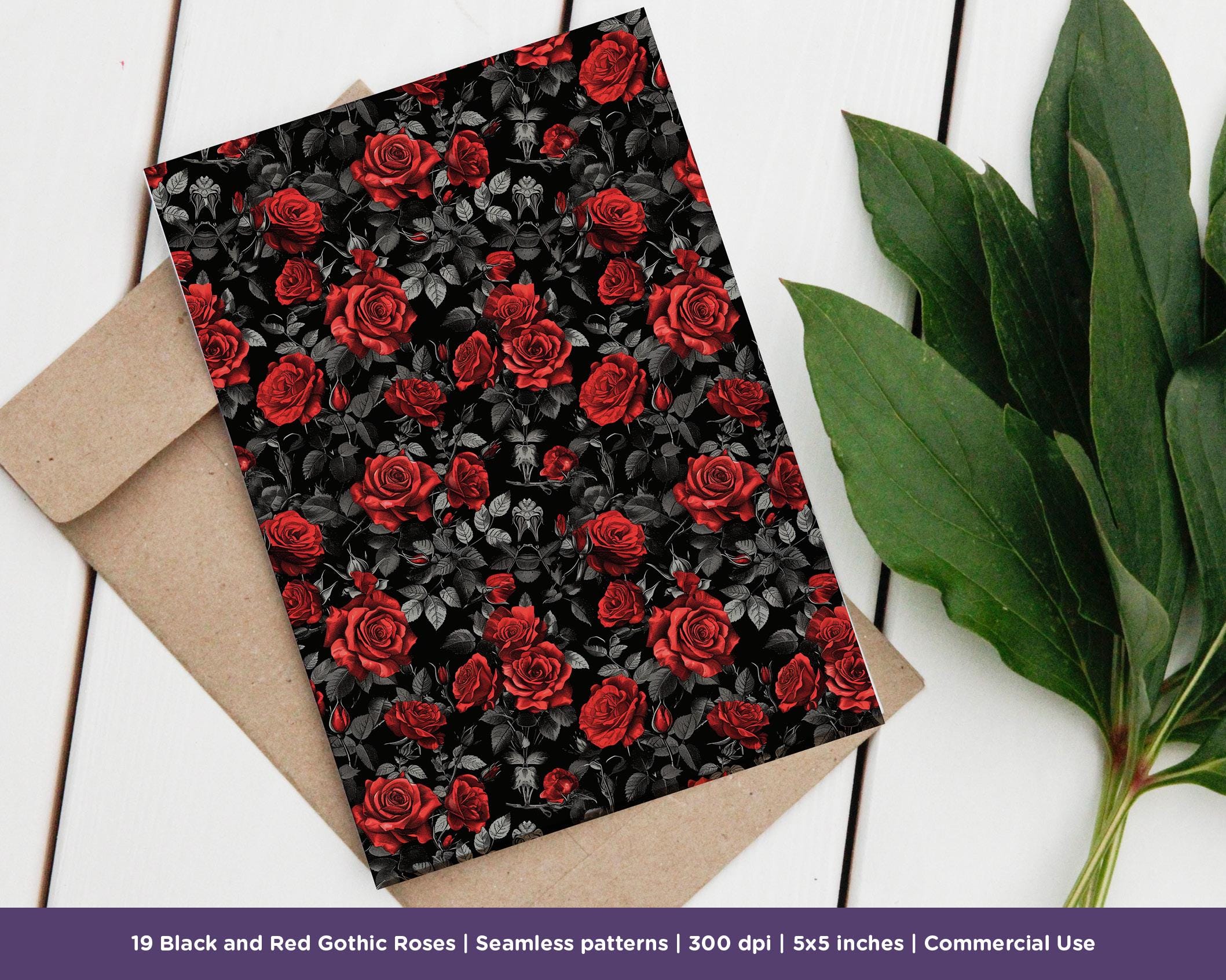 22 Watercolor Black and Red Gothic Roses Seamless Patterns - Goth ...