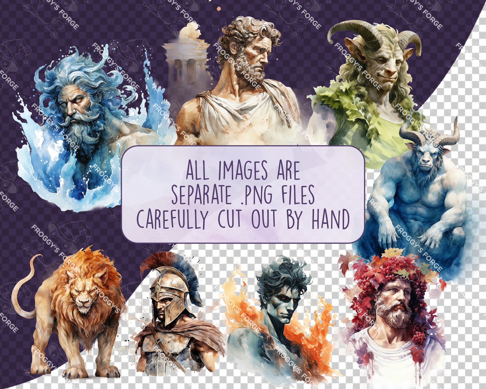 44 Watercolor Greek Mythology Clipart Zeus, Gods, Poseidon, Hades ...