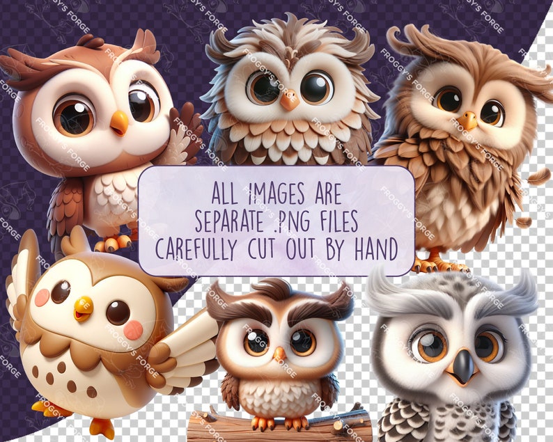 20 3D Owls Clipart - Cute, Cartoon Characters, Woodland Owls, Tawny Owl ...
