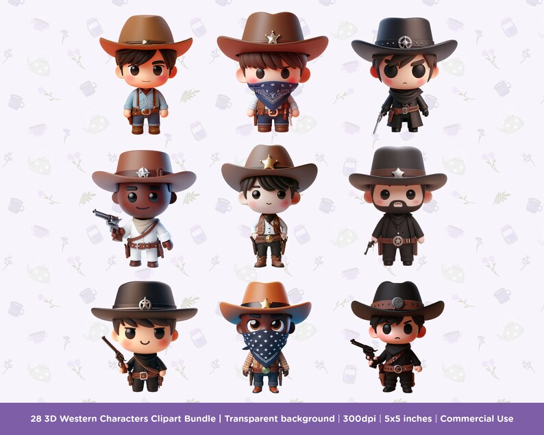 28 3D Western Cowboys Cowgirls Clipart - Ranch, Old West, Sheriff ...