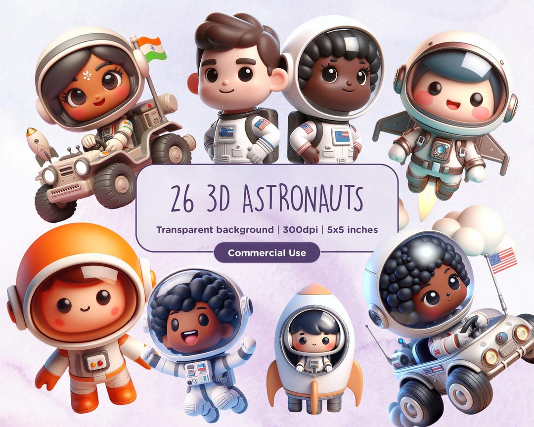 26 3D Astronauts Clipart - Cute, Chibi, Spaceman, Space, Planets ...