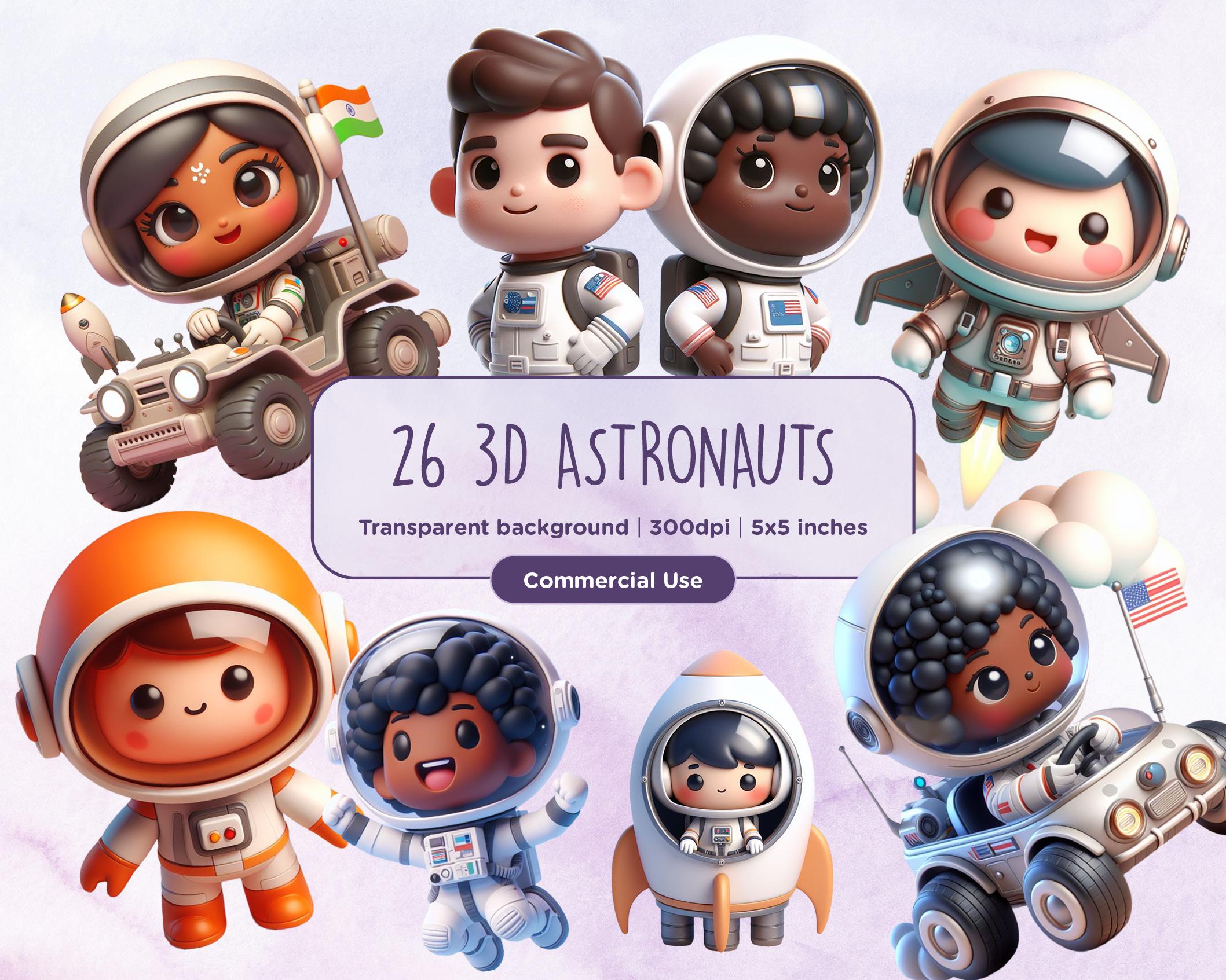 26 3D Astronauts Clipart - Cute, Chibi, Spaceman, Space, Planets ...