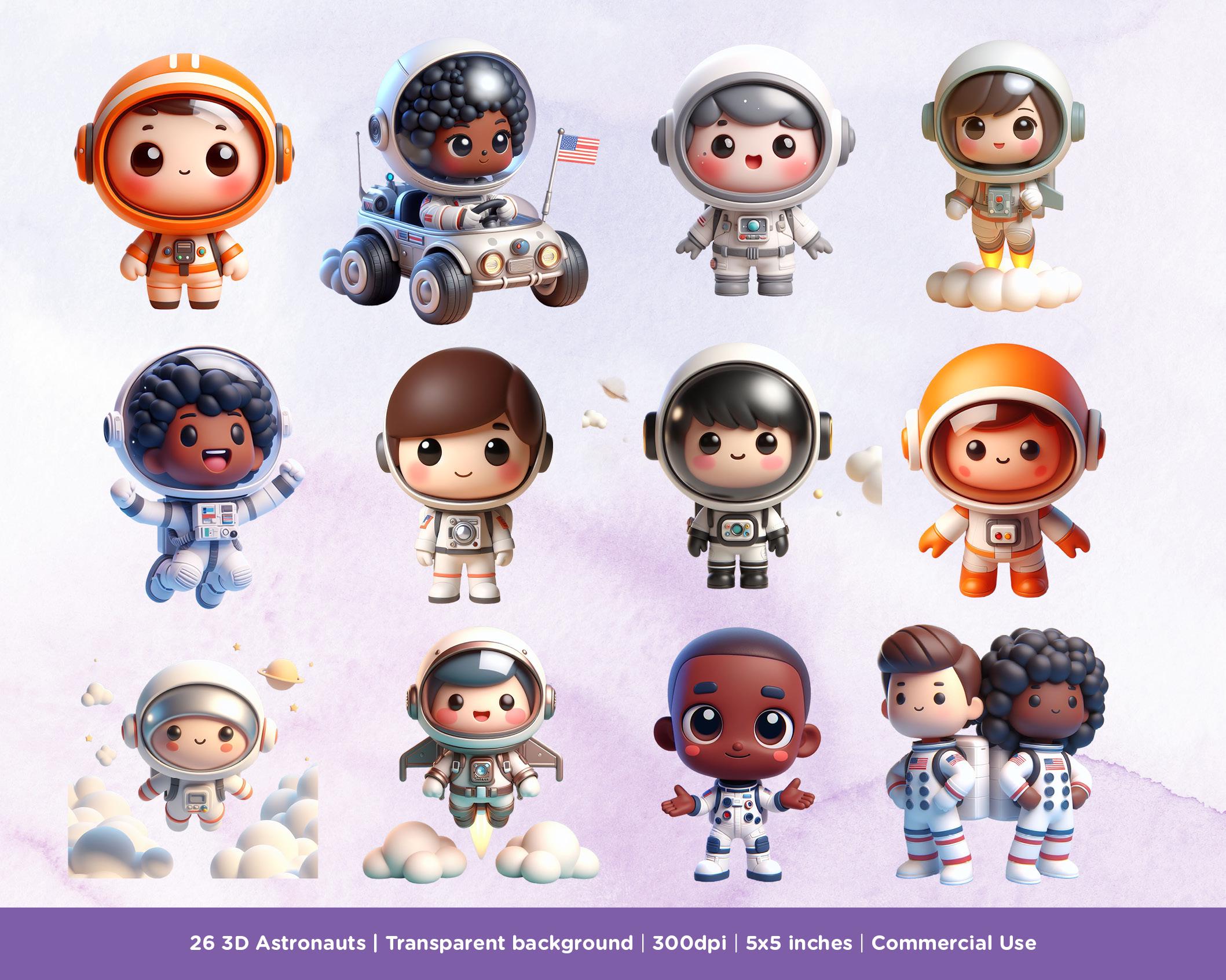 26 3D Astronauts Clipart - Cute, Chibi, Spaceman, Space, Planets ...
