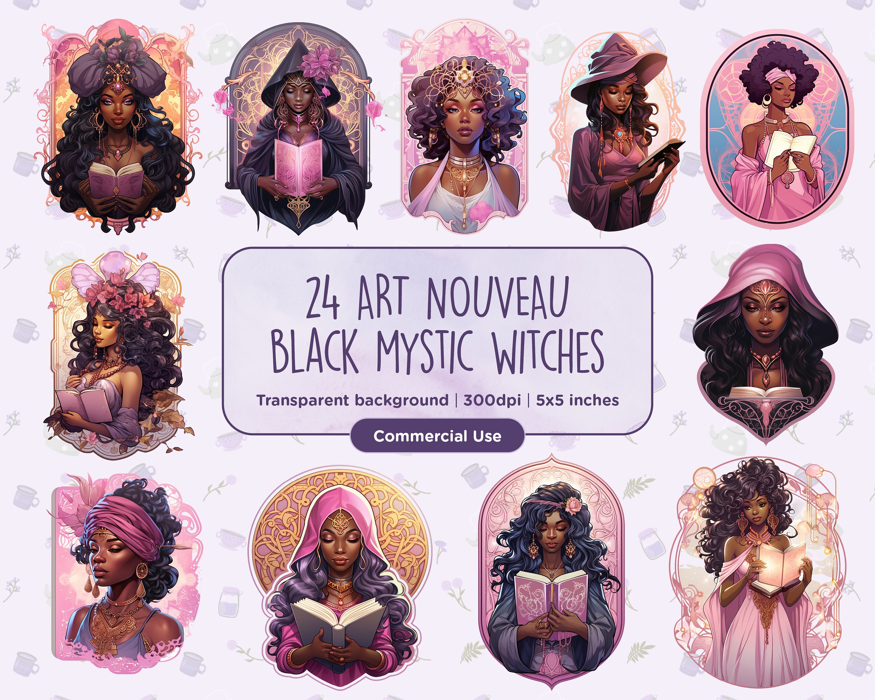 24 Art Nouveau African-american Black Mystic Witches Clipart - Magical ...