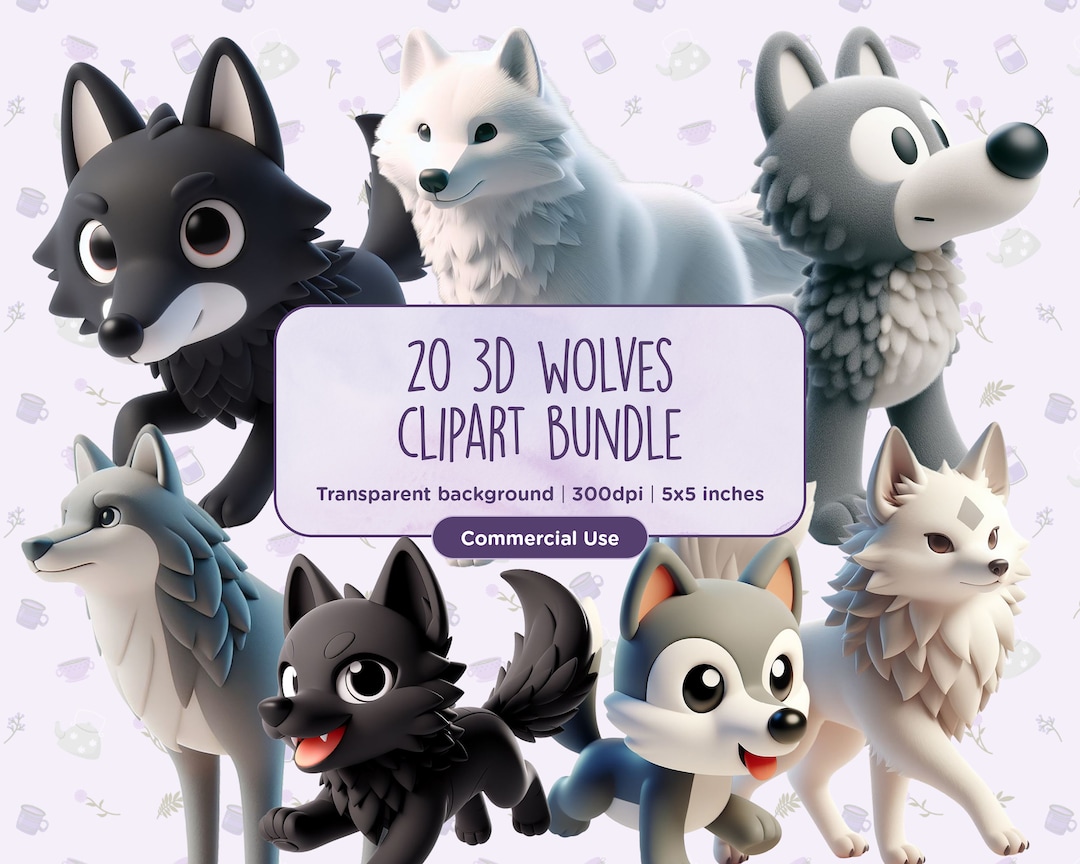 20 3D Wolves Animals Clipart - Wolf, Wolf Pack, Woodland Animals, Baby ...