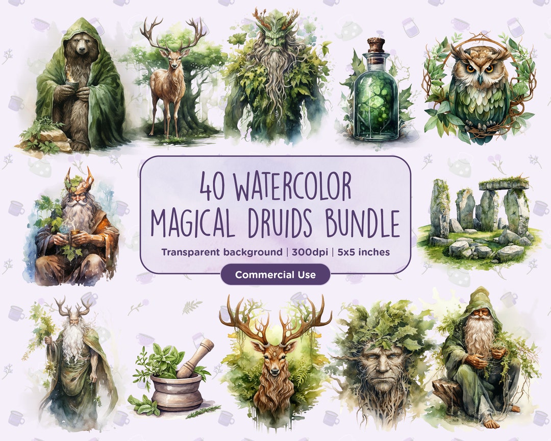 40 Watercolor Magical Druids Clipart - Druids, Rituals, Nature, Altar ...